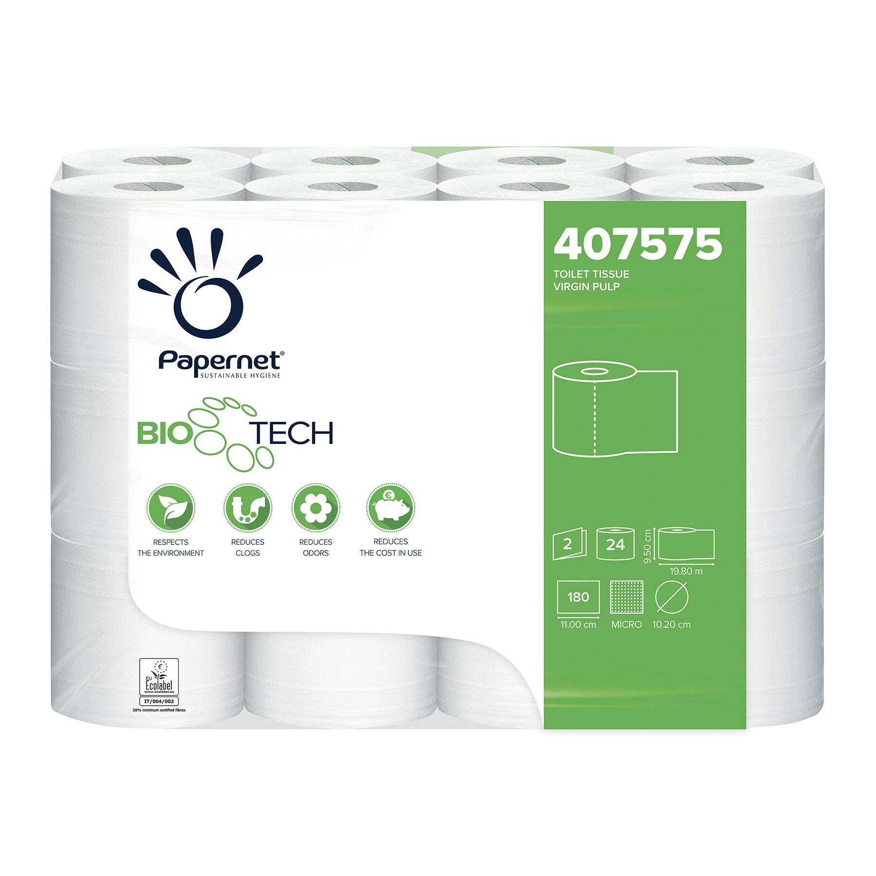 Bio Tech Toilet Tissue, 2-Ply, 180 Sheets, 24 Pieces | Papernet