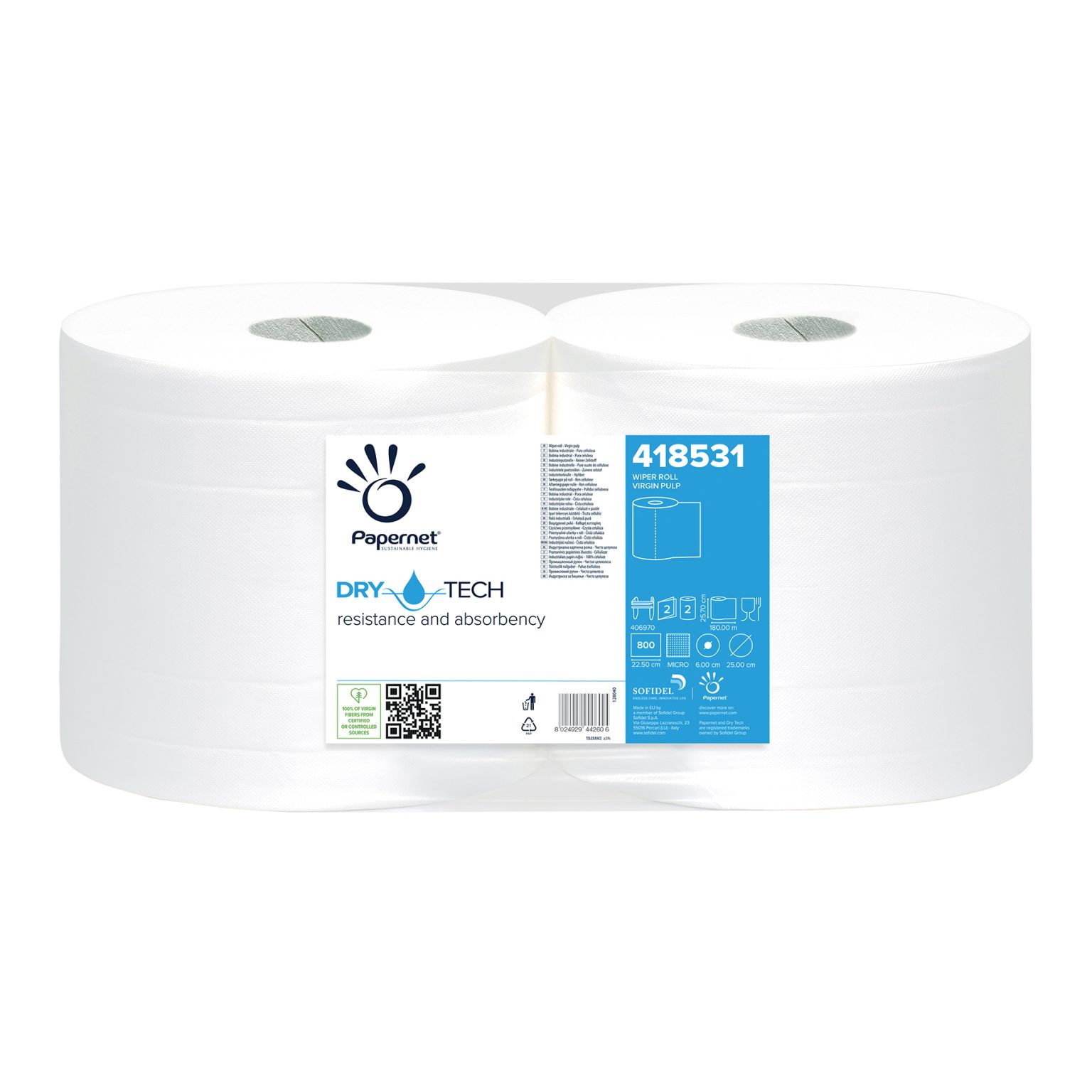 Wiper Roll with Dry Tech technology, 2-ply, 800 sheets | Papernet