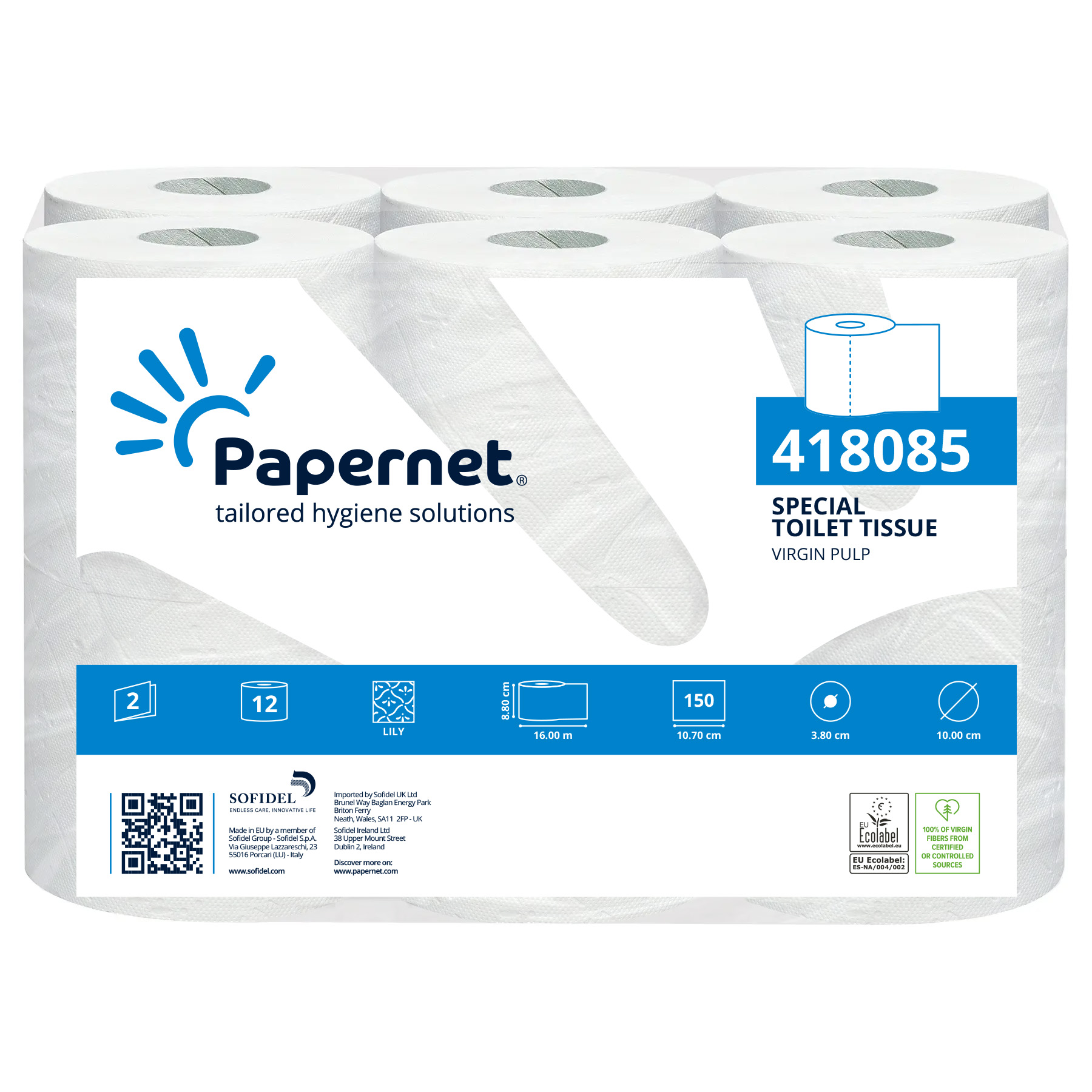 Toilet paper, 2-ply, 150 sheets, 12 pieces | Papernet