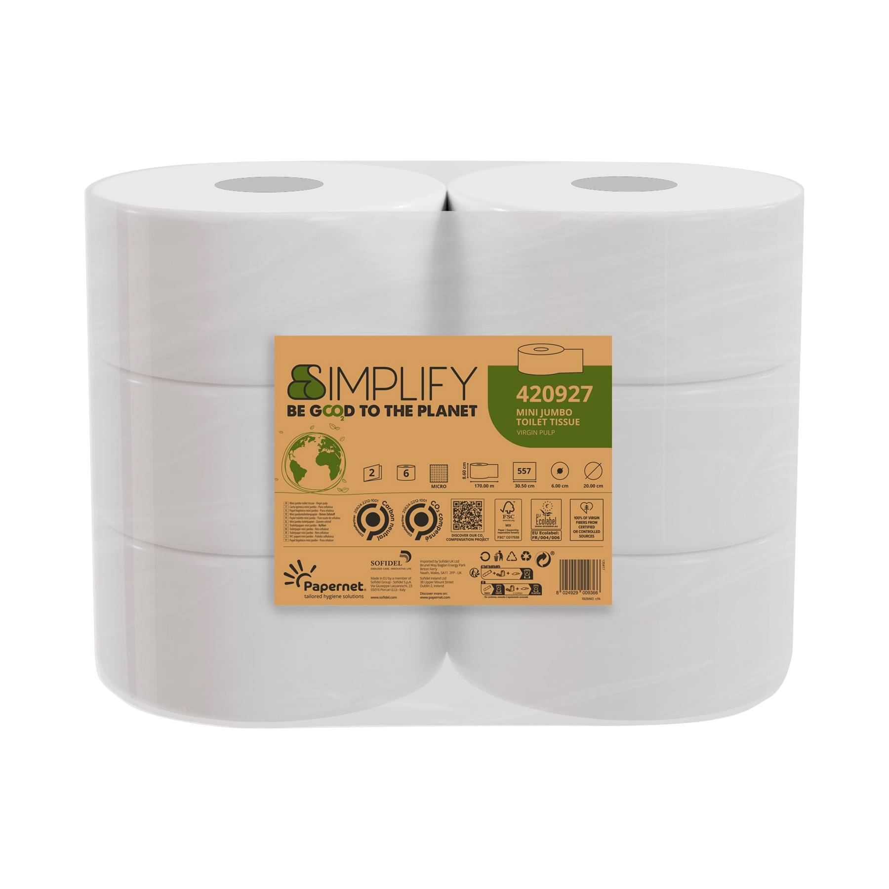 Mini Jumbo Toilet Tissue, Micro-Embossed, Pure Cellulose| Papernet