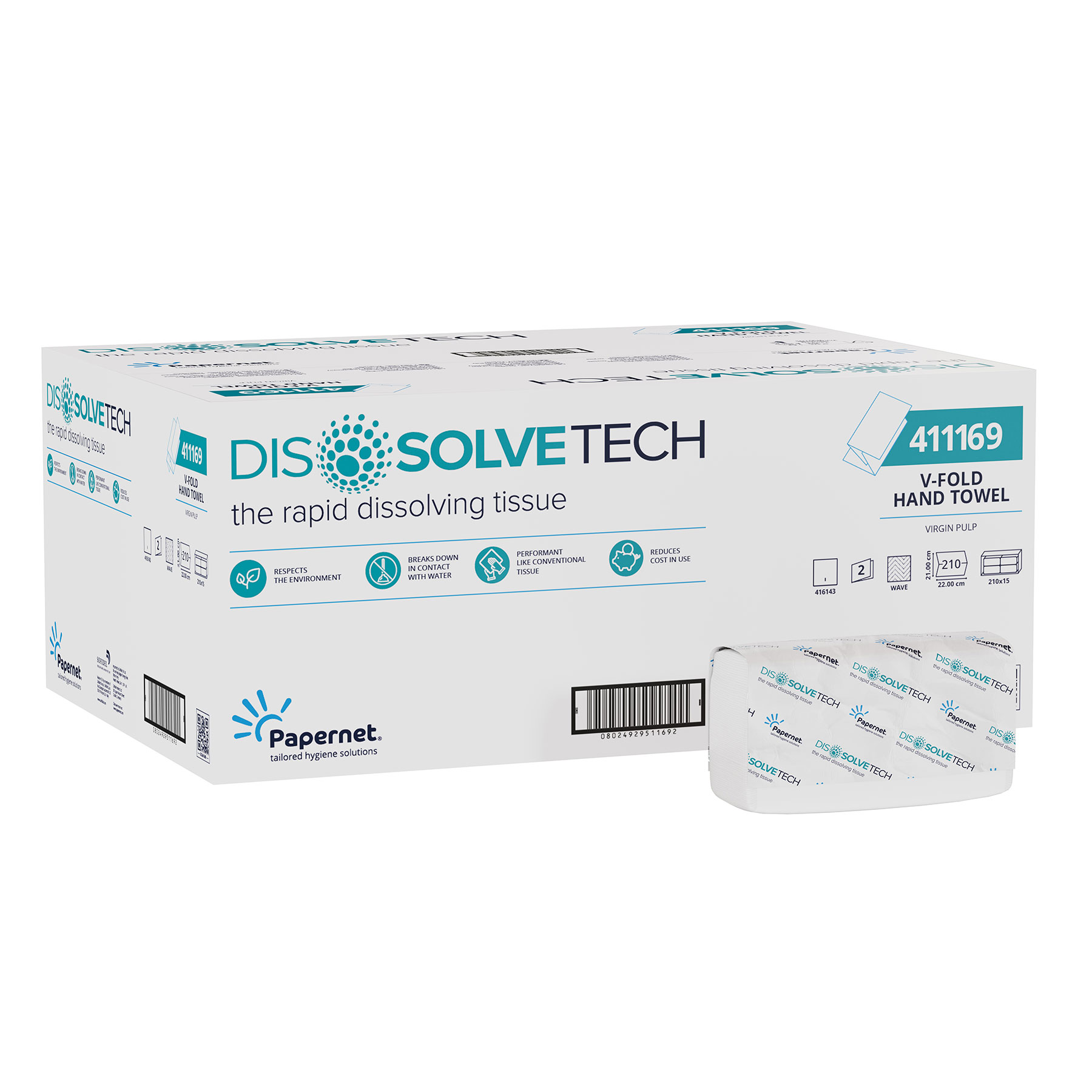 V - Fold Hand Towel with Dissolve Tech, 210 Sheets | Papernet